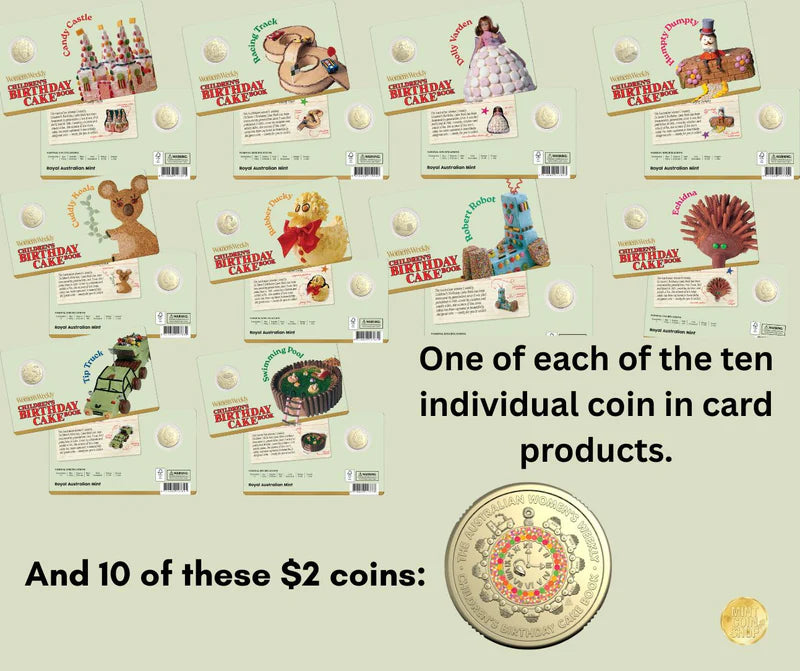 AWW Birthday Cake 10 Coin in Cards plus 10 $2 Coloured Coins Bundle ...